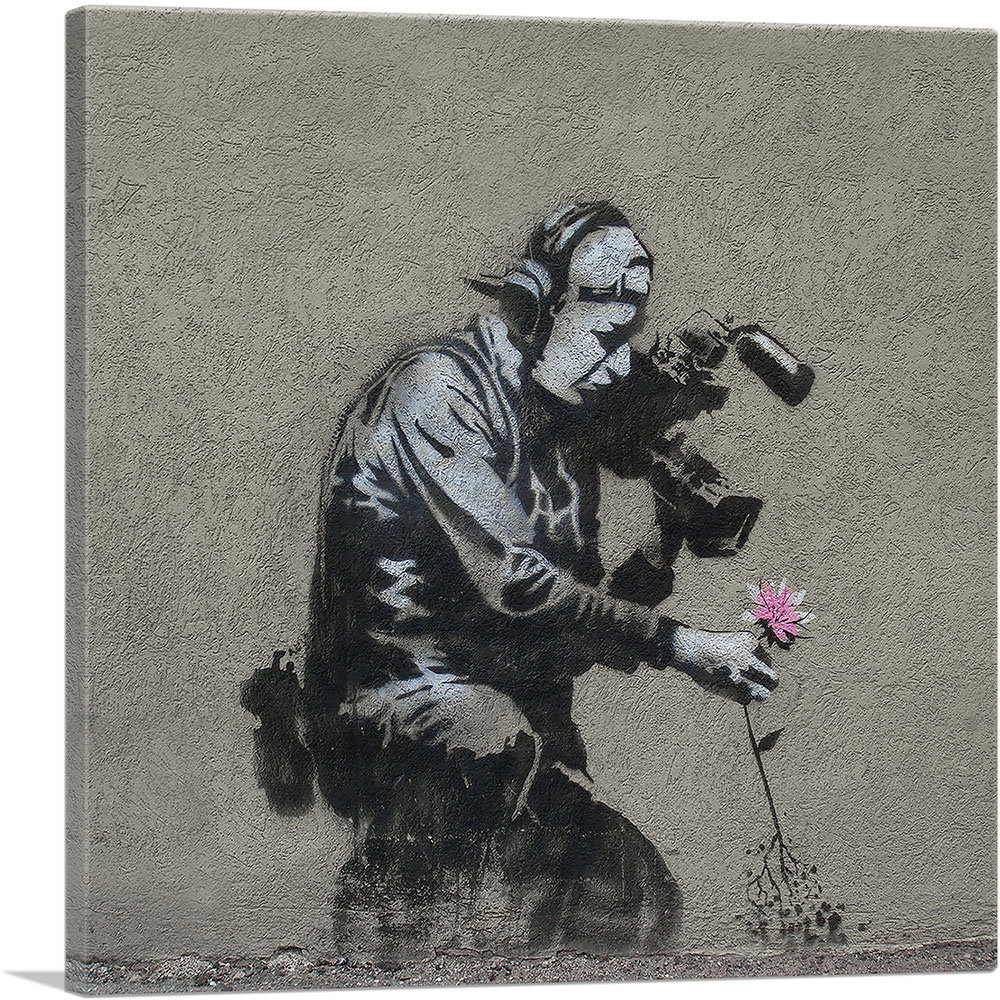 ARTCANVAS Camera Man And Flower by Banksy - Wrapped Canvas Painting ...