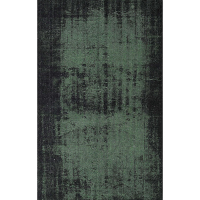 17 Stories Tymoteusz Abstract Wool Area Rug in Black/Green | Wayfair