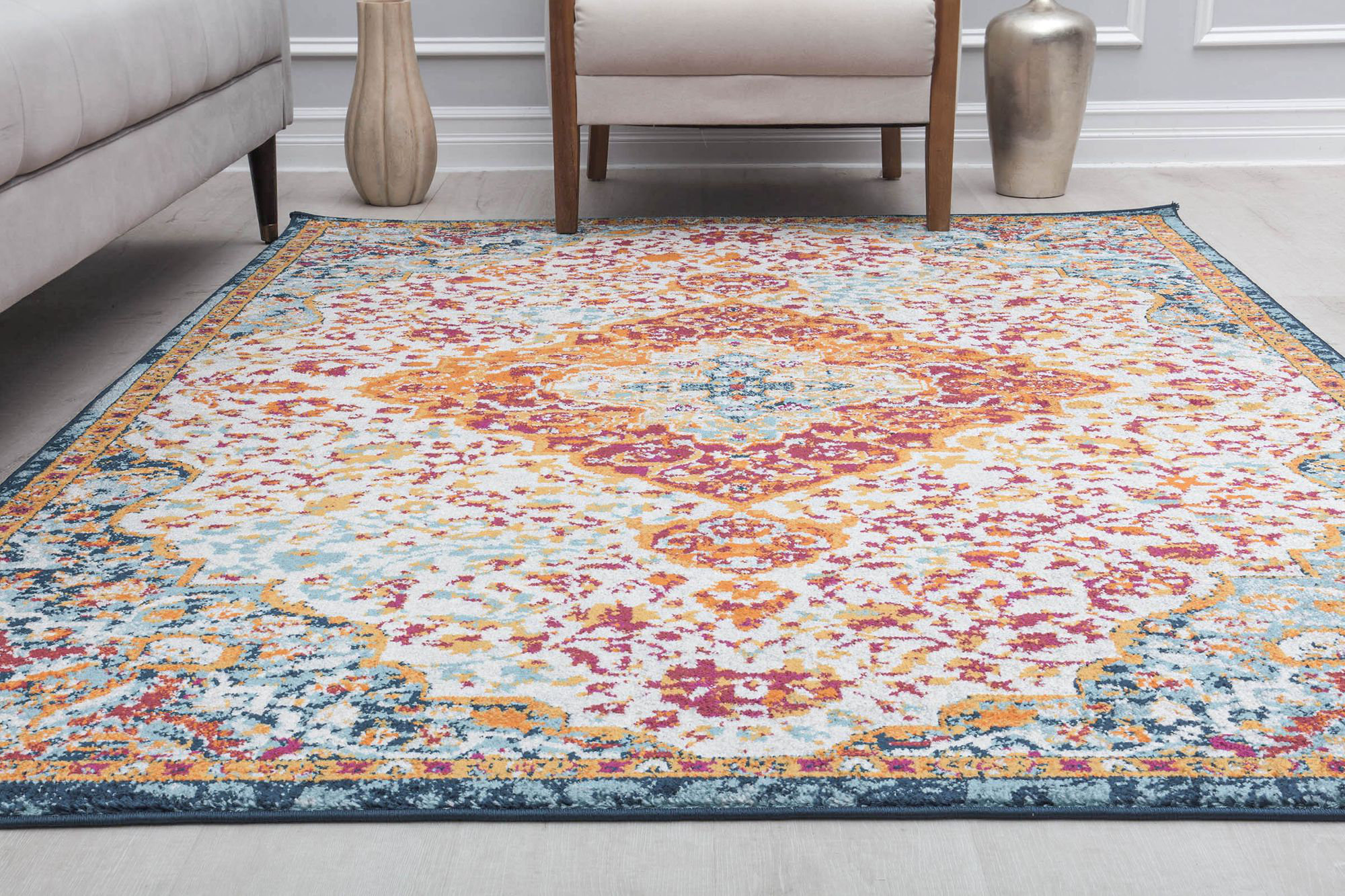 Bungalow Rose Bartolo Power Loom Performance Orange/Blue Rug & Reviews ...