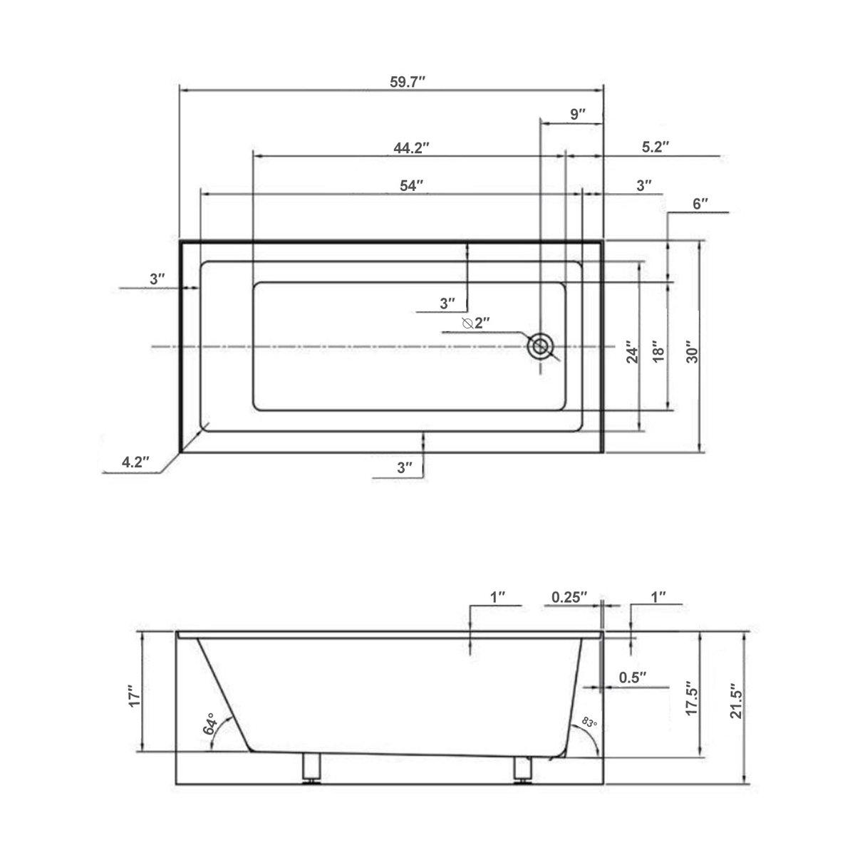 Jaxpety 60" x 30" Alcove Soaking Acrylic Bathtub & Reviews | Wayfair