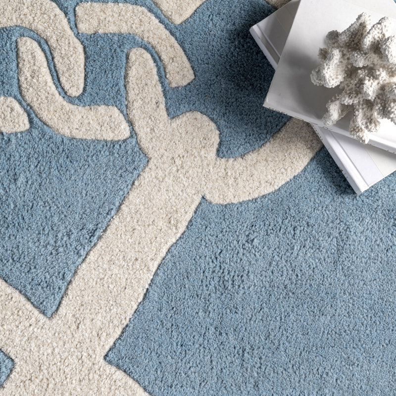 Longshore Tides Mather Handmade Wool Blue/White Rug & Reviews | Wayfair
