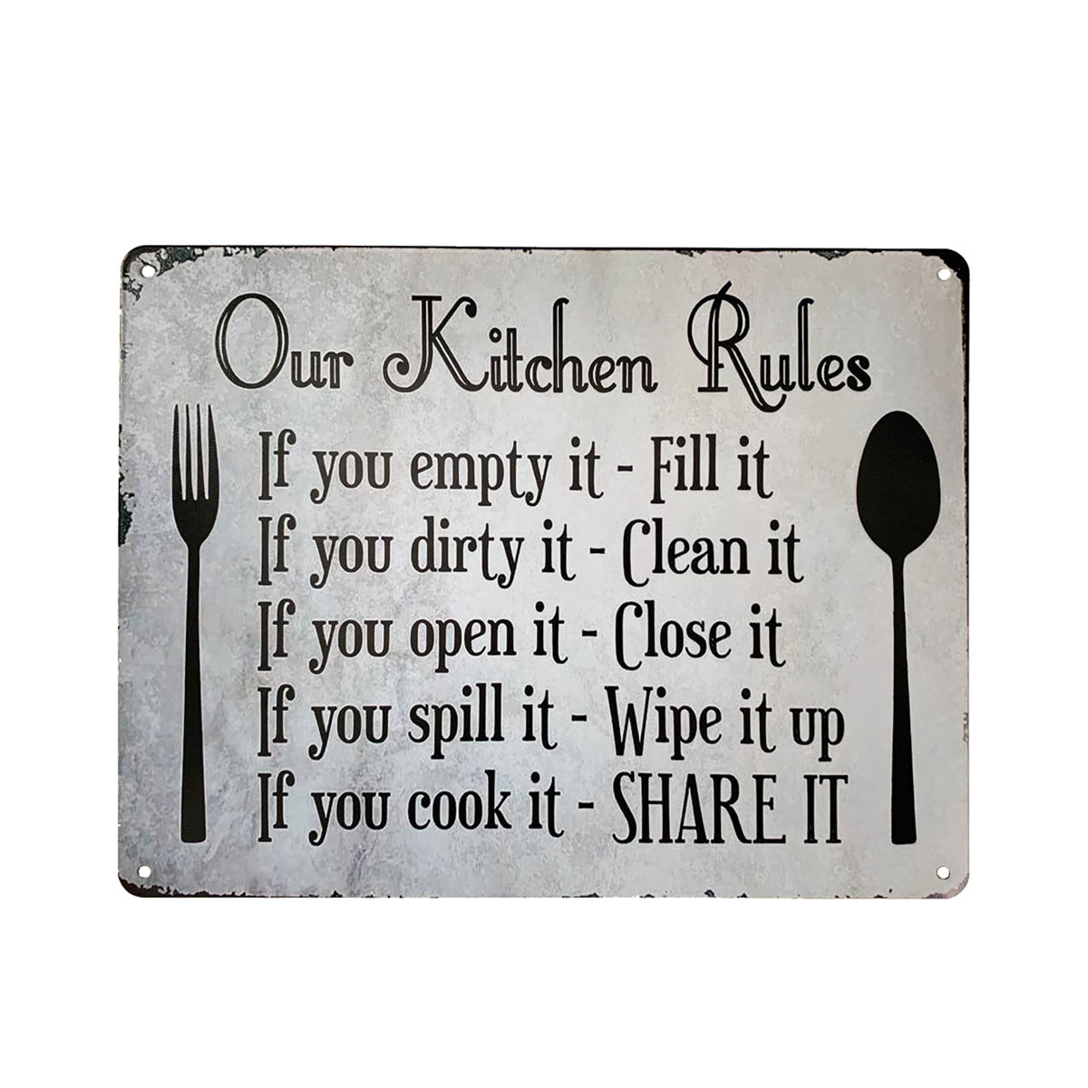 Trinx Hanging Sign Kitchen Rules Sign Wall Decor | Wayfair