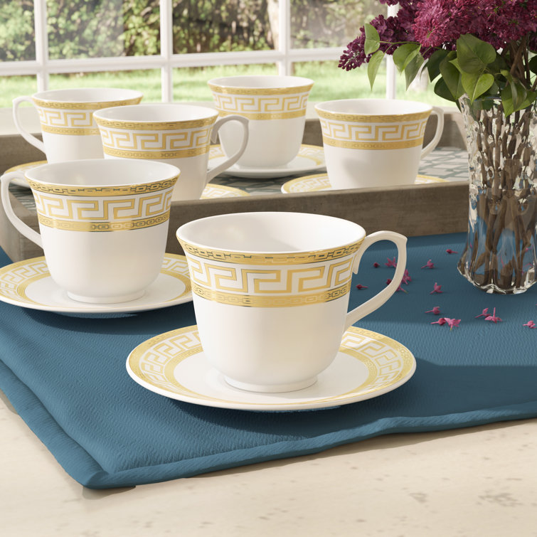 House of Hampton® Afjal Greek Key Tea Cup and Saucer Set & Reviews ...