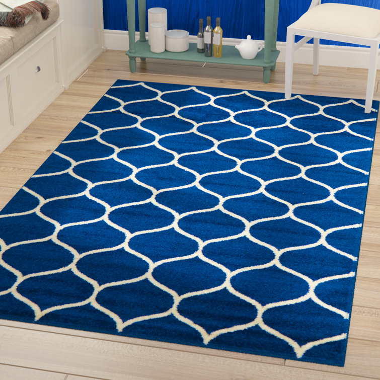 Bungalow Rose Llanet Geometric Area Rug in Navy Blue & Reviews | Wayfair