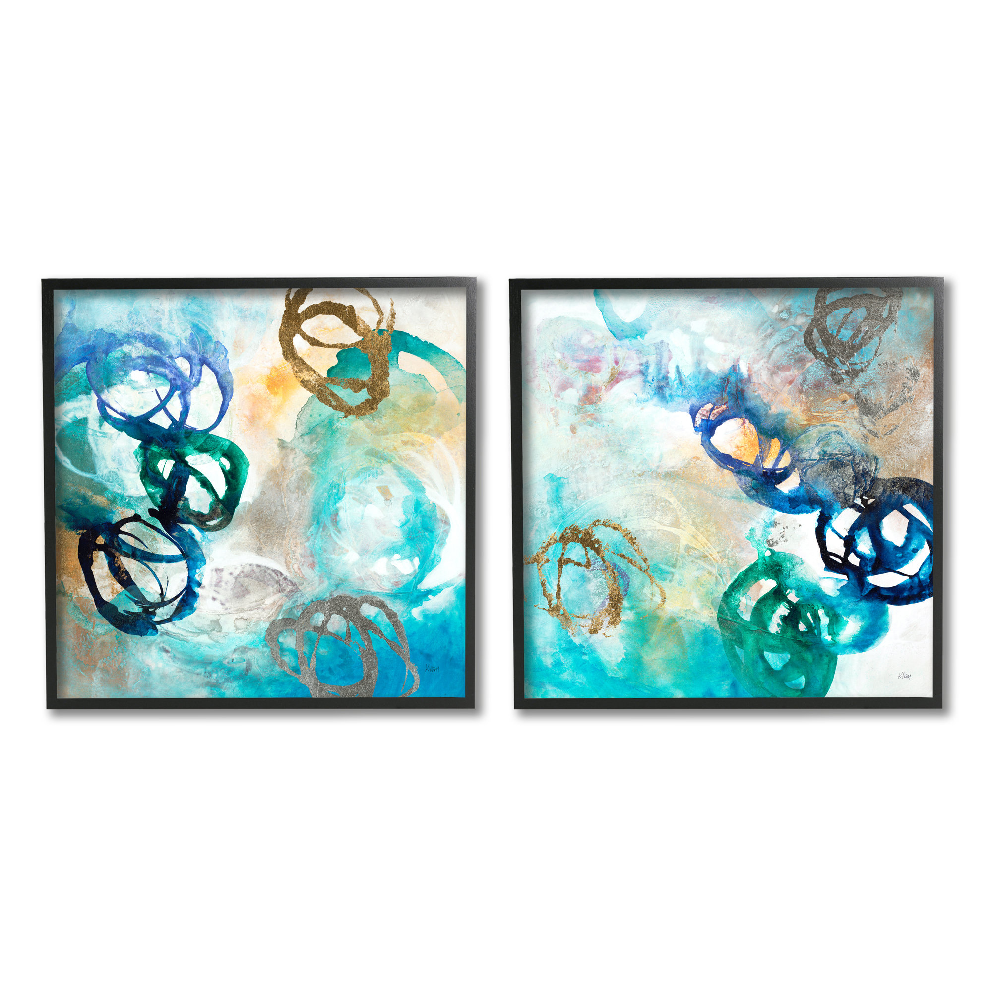 Stupell Industries Modern Shapes Overlay Marine Blue Tones by - 2 Piece ...