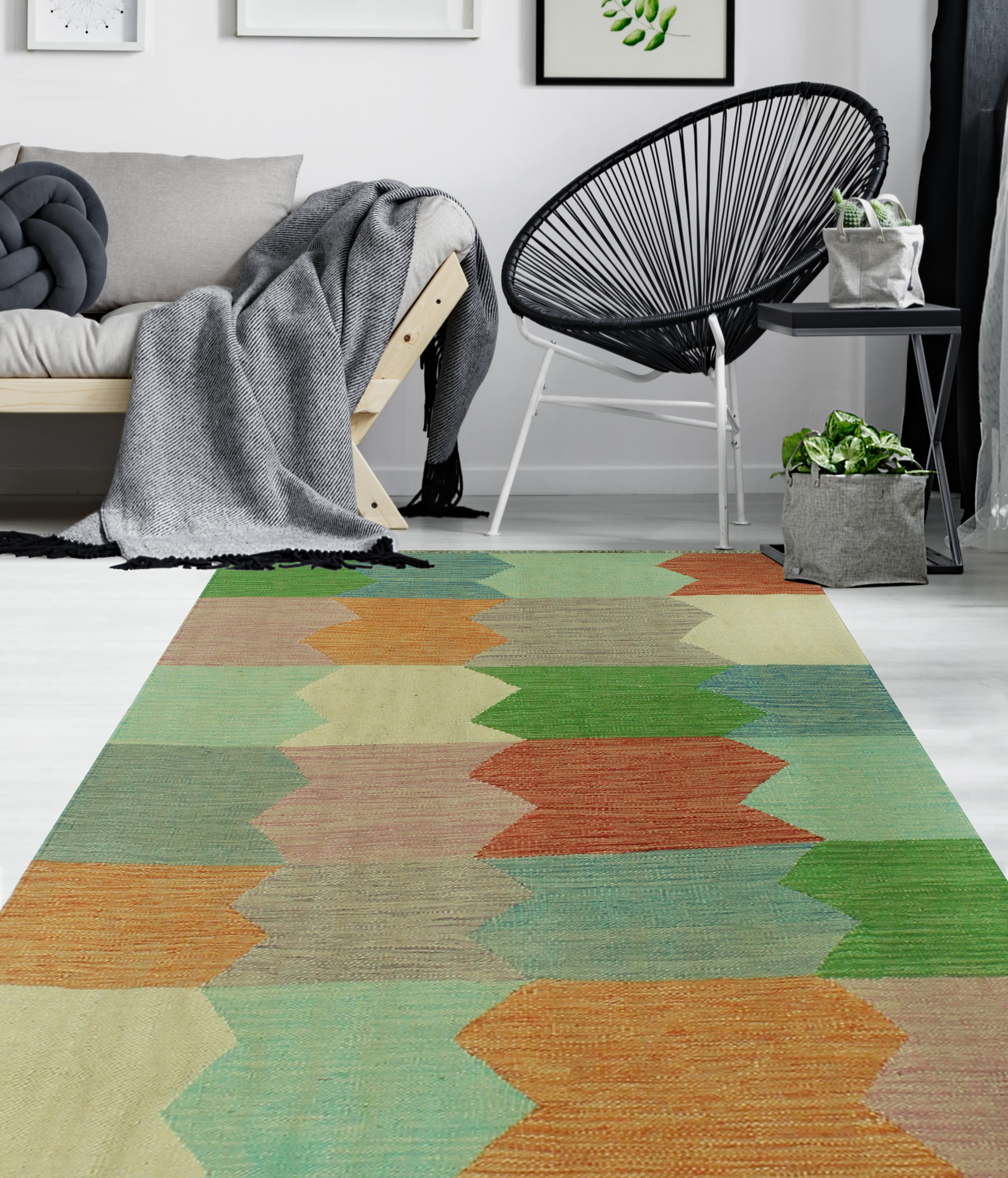 Dakota Fields Evelien Handmade Flatweave Wool Green Rug | Wayfair