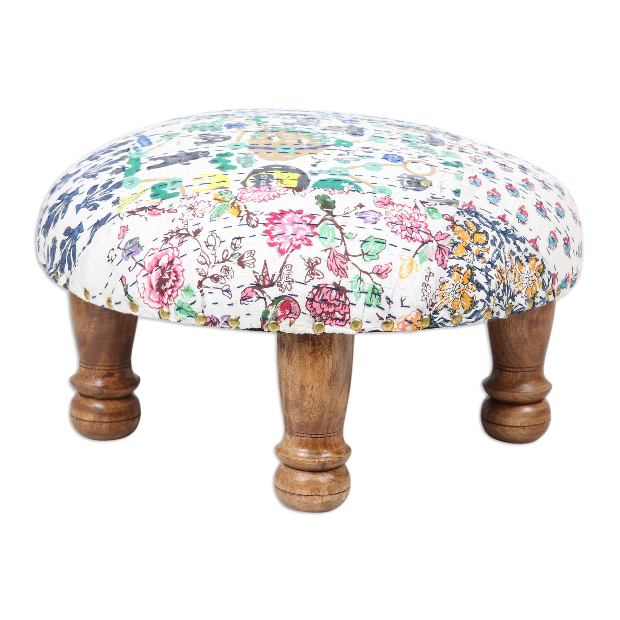 Bungalow Rose 16" Wide Square Floral Footstool Ottoman | Wayfair