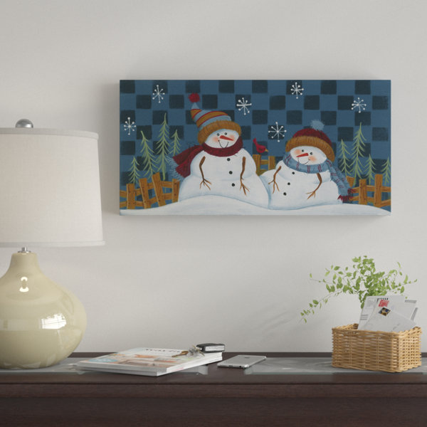 The Holiday Aisle® 'Snowmen on Checkers' Canvas Art - Wayfair Canada