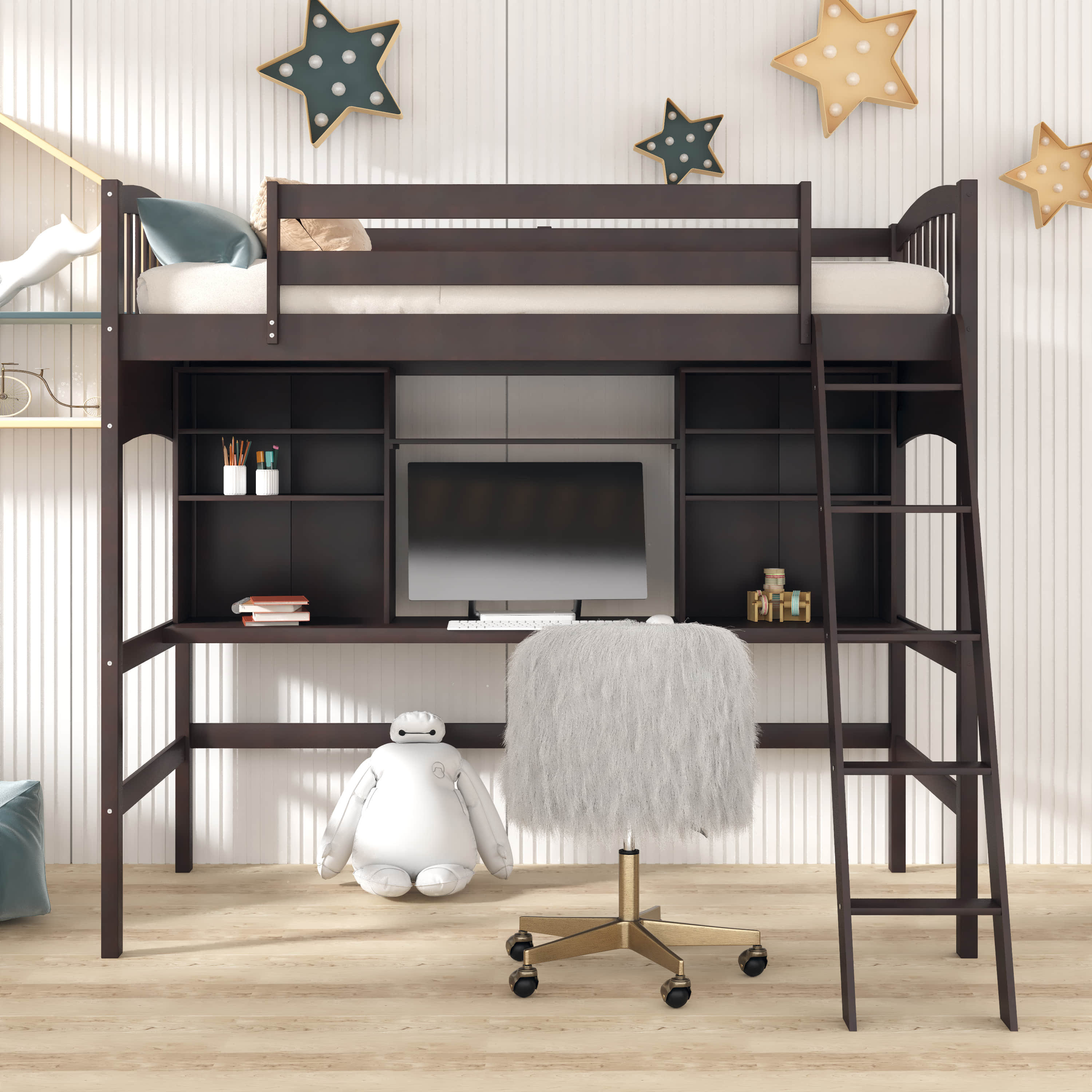 Harriet Bee Eztli Twin Solid Wood Loft Bed with Bookcase by Harriet Bee ...