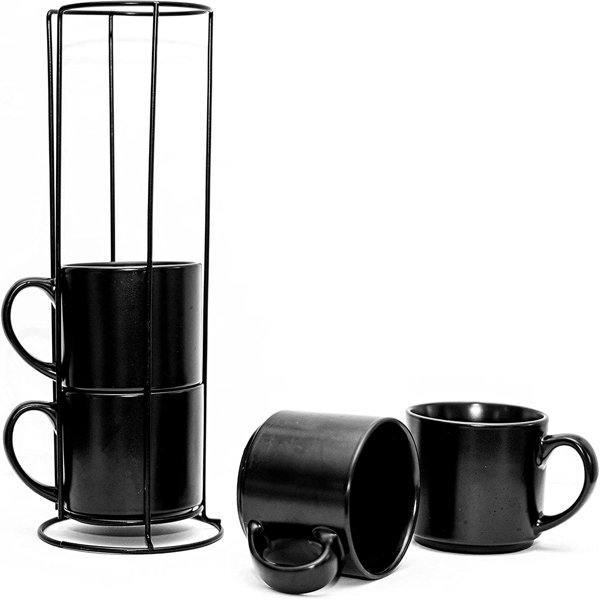 Orren Ellis Coffee Mugs Set Of 4 | Coffee Mug Stand | Stackable Coffee ...