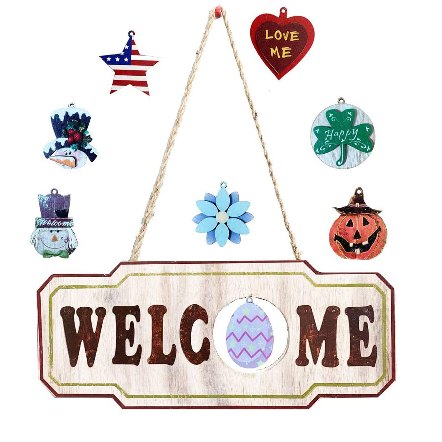 The Holiday Aisle® Interchangeable Hanging Seasonal Welcome Sign for ...
