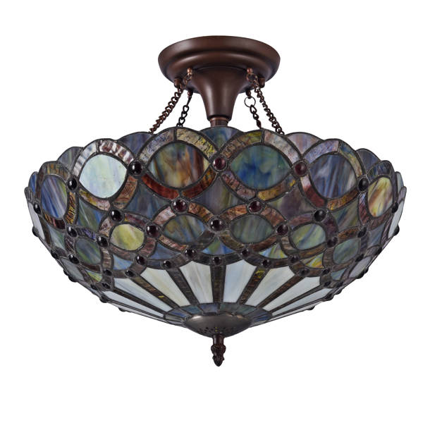 Canora Grey Turrella Tiffany Light Fixture Sea Blue Stained Glass ...