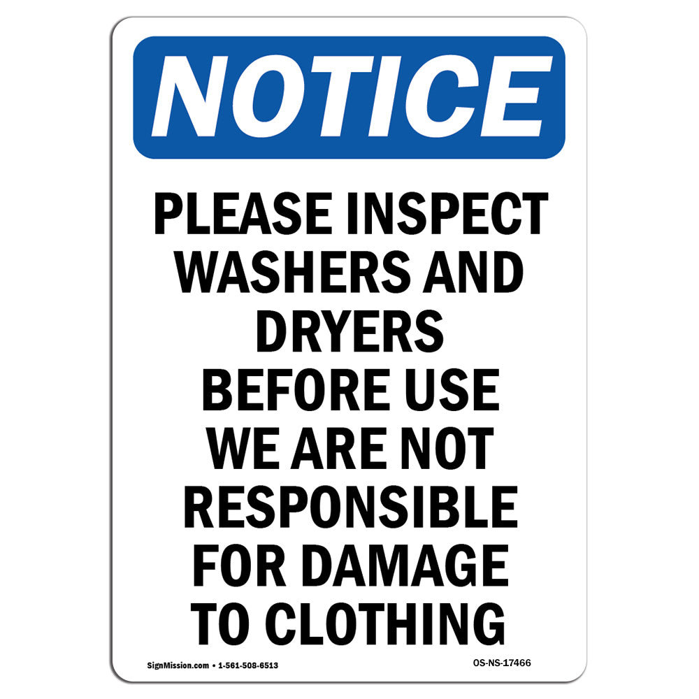 SignMission Please Inspect Washers And Dryers Sign | Wayfair
