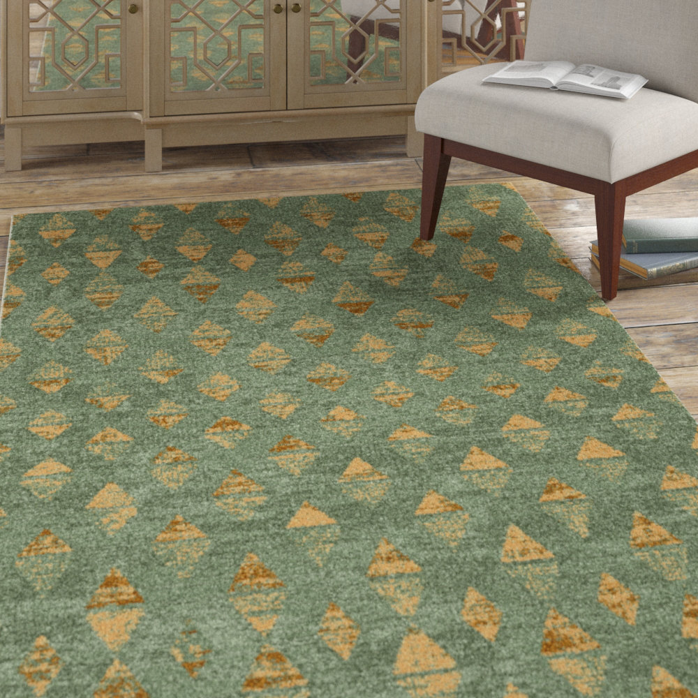 George Oliver Betty Tufted Performance Green/Gold Rug & Reviews | Wayfair