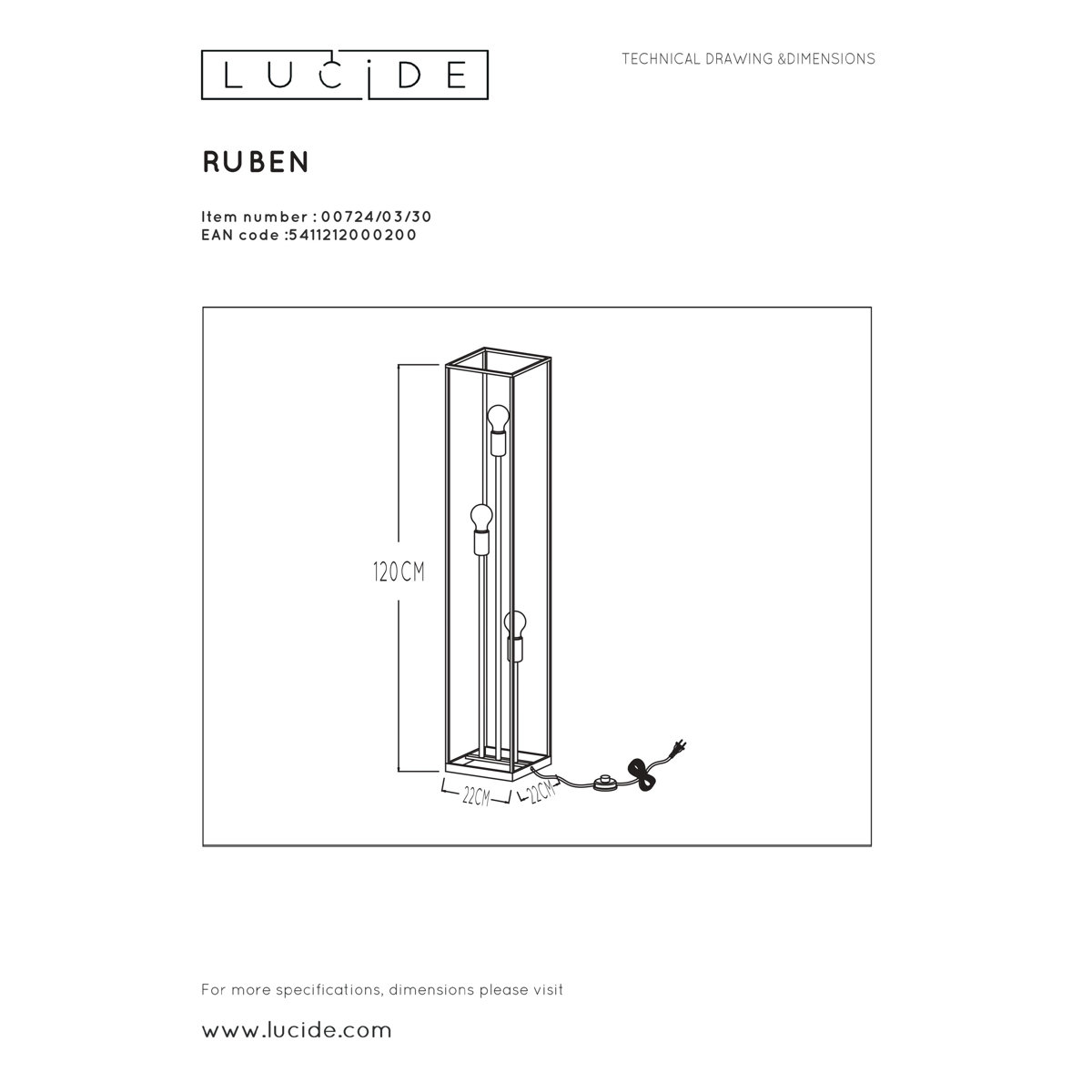 Lucide Ruben 120cm Column Floor Lamp & Reviews | Wayfair.co.uk