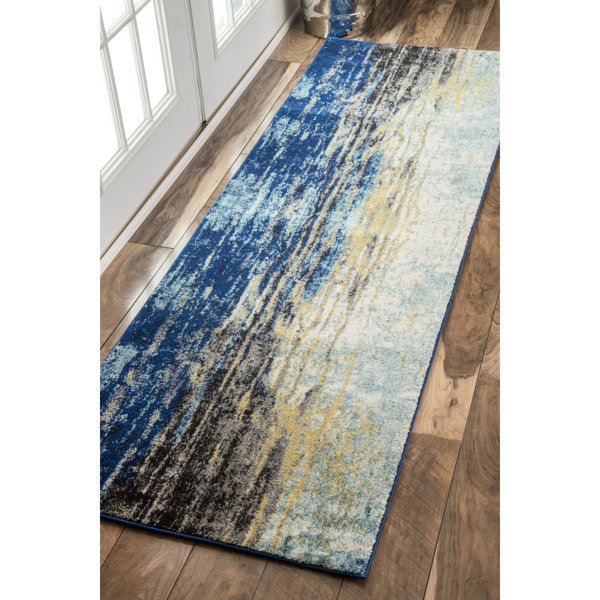 17 Stories Performance Blue/Black Rug & Reviews | Wayfair