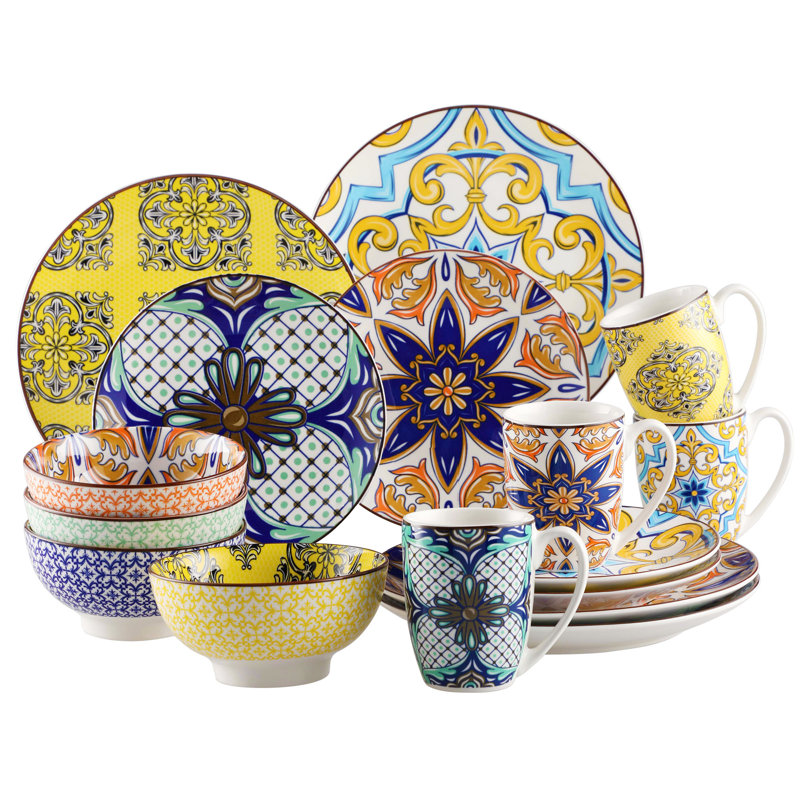Dakota Fields Boho 16-Piece Porcelain Dinnerware Set (Service For 4 ...