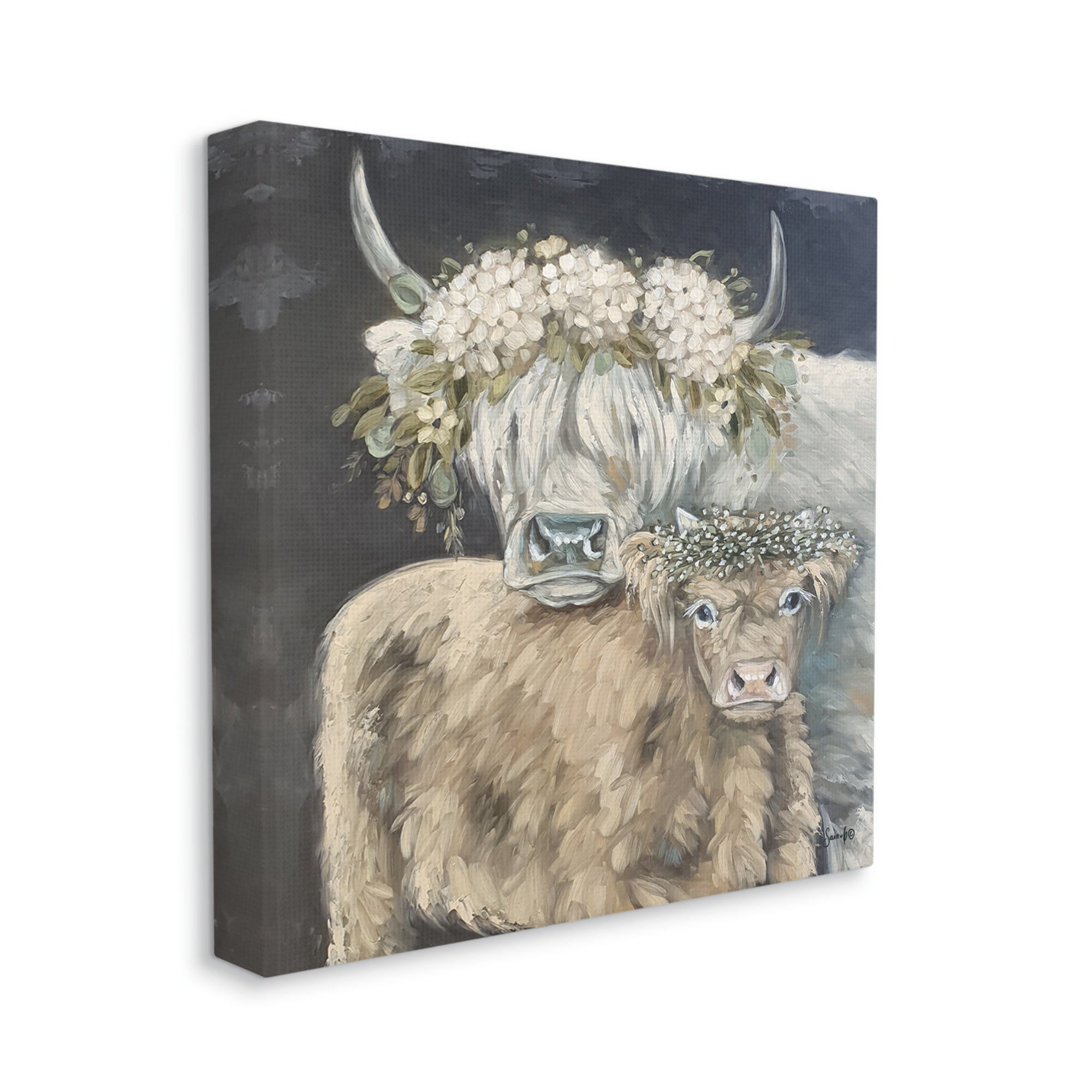 Stupell Industries Highland Cattle Hydrangea Flower Garlands - Wrapped ...