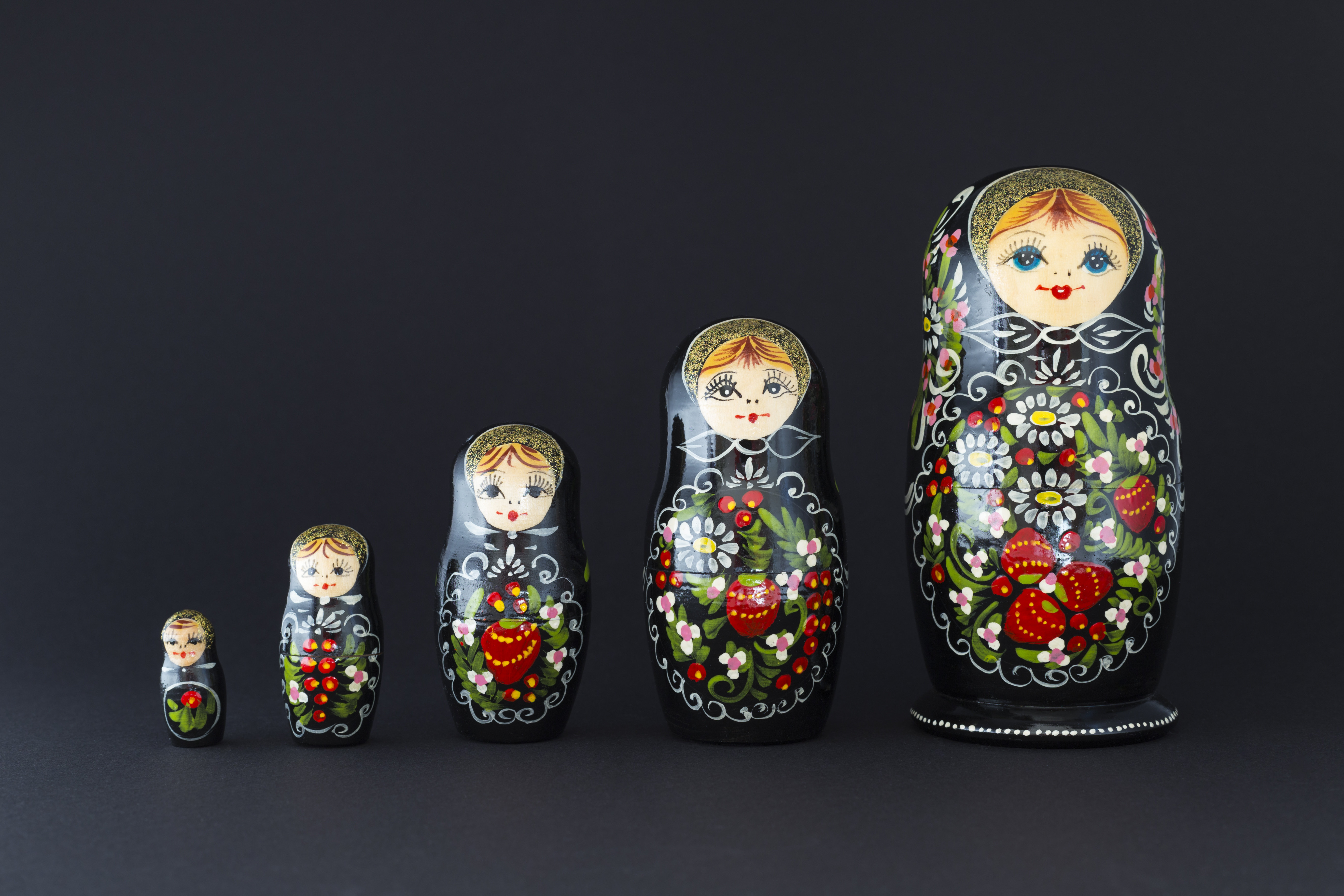 Ebern Designs Black Russian Nesting Dolls by - Wrapped Canvas ...
