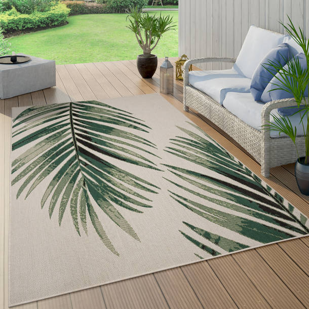 Bayou Breeze Jonason Flatweave Green/Cream Indoor/Outdoor Rug | Wayfair