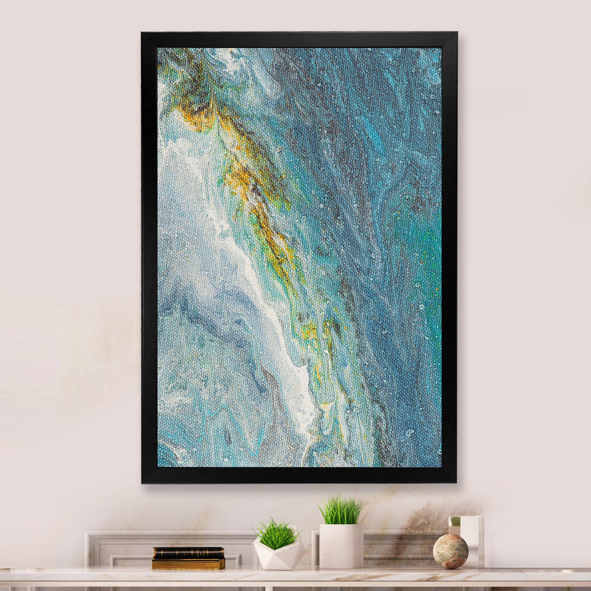 Mercer41 Light Blue And Gold Abstract Landscape Light Blue And Gold ...