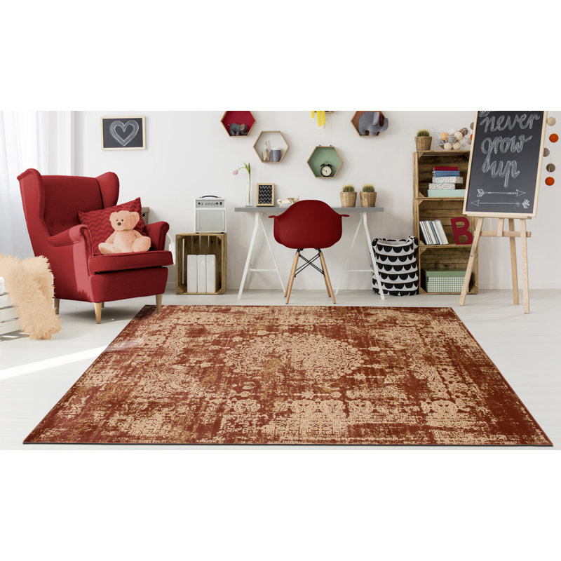 Williston Forge Matias Performance Rust/Beige Rug | Wayfair