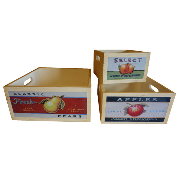 WaldImports 3 Piece Assorted Retro Fruit Solid Wood Crate Set & Reviews ...