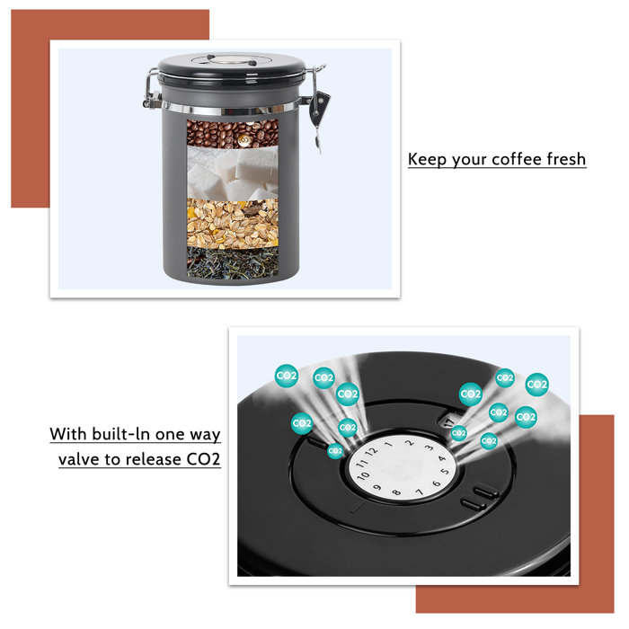 Latitude Run® Coffee Canister Airtight Steel Storage Container One Way ...