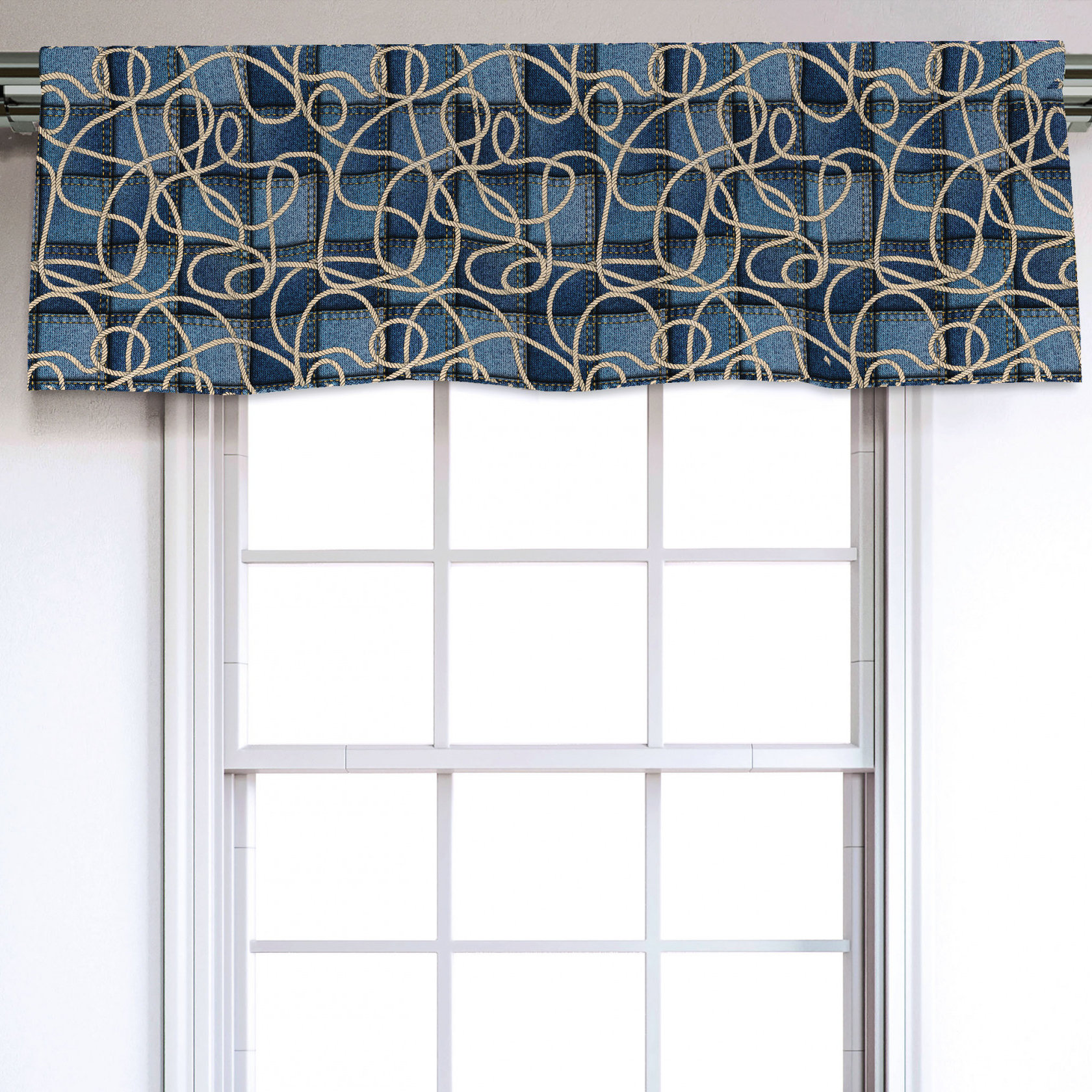East Urban Home Abstract Sateen Ruffled 54'' Window Valance in Blue ...