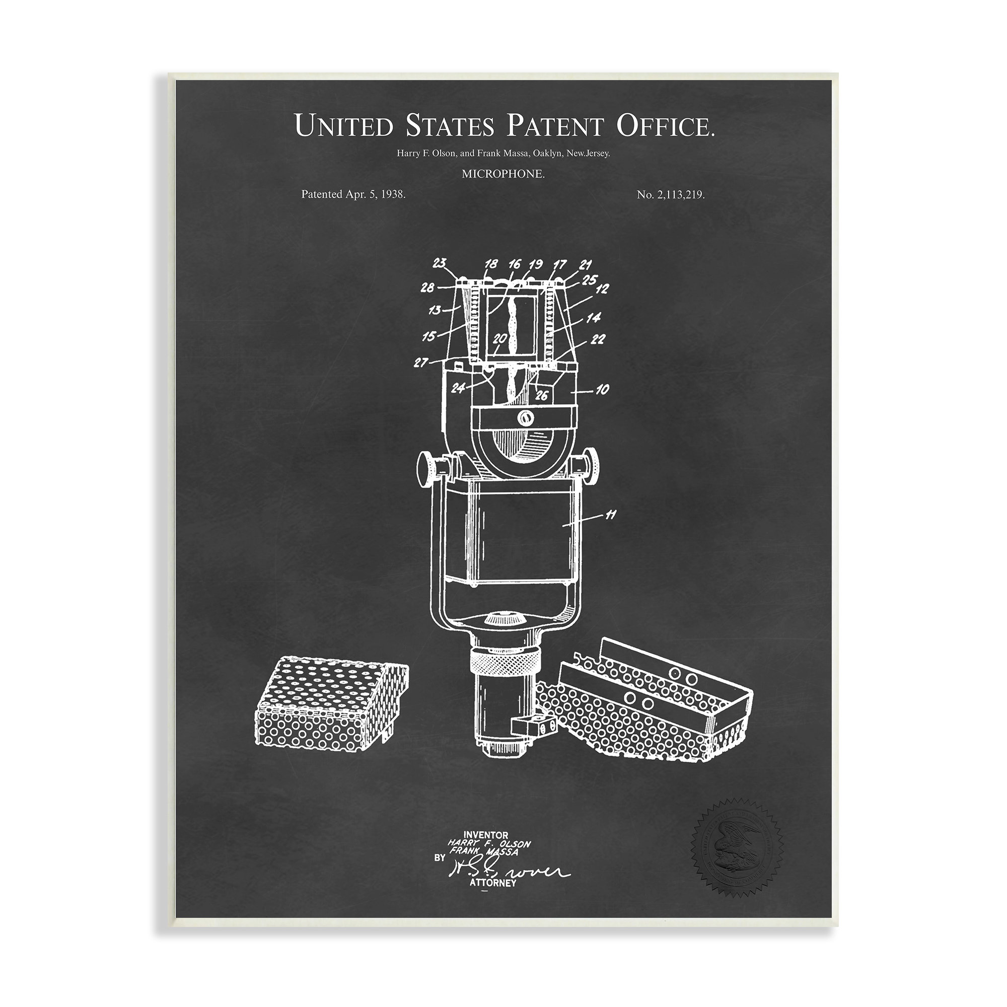 Stupell Industries Black Microphone Diagram Detailed Patent Design by ...
