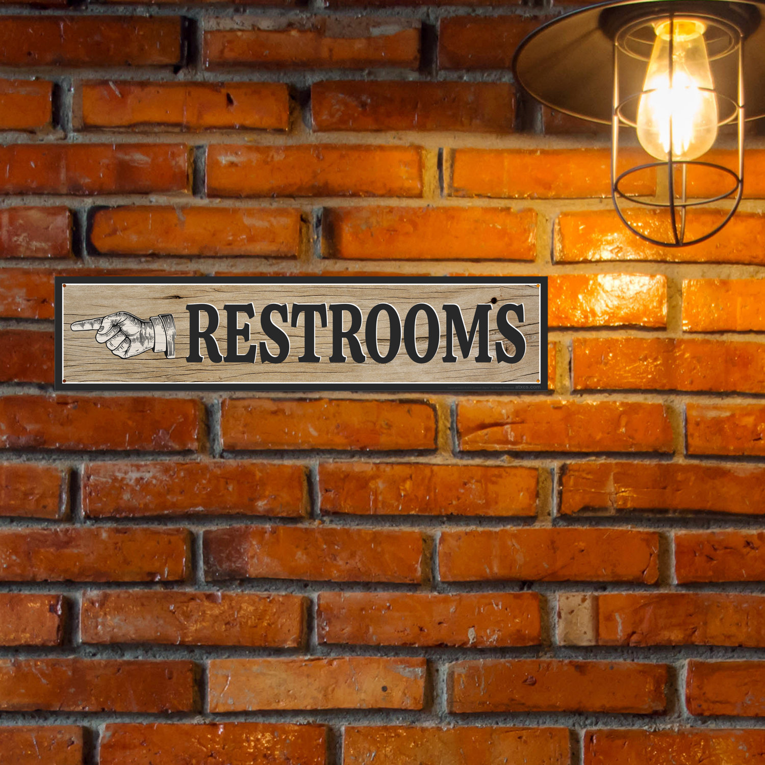 ATX CUSTOM SIGNS Light Rustic Restroom Hand Pointing Sign | Wayfair