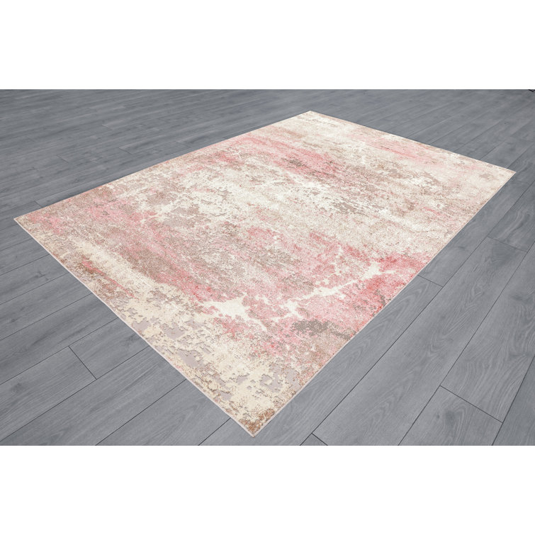 17 Stories Prague Power Loom Cream/Pink Rug & Reviews | Wayfair
