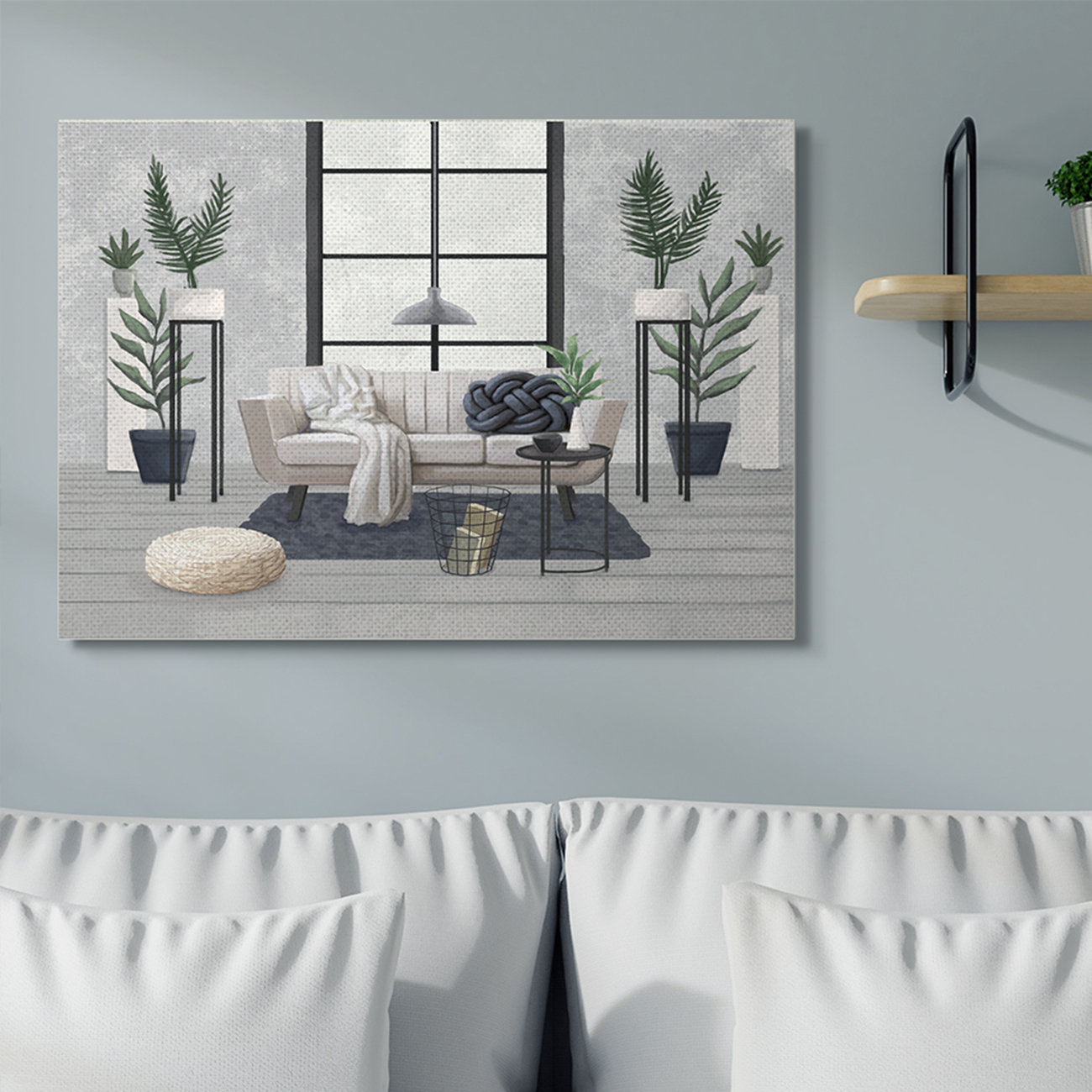 Ebern Designs Modern Living Room Interior Design Blue Grey Painting ...