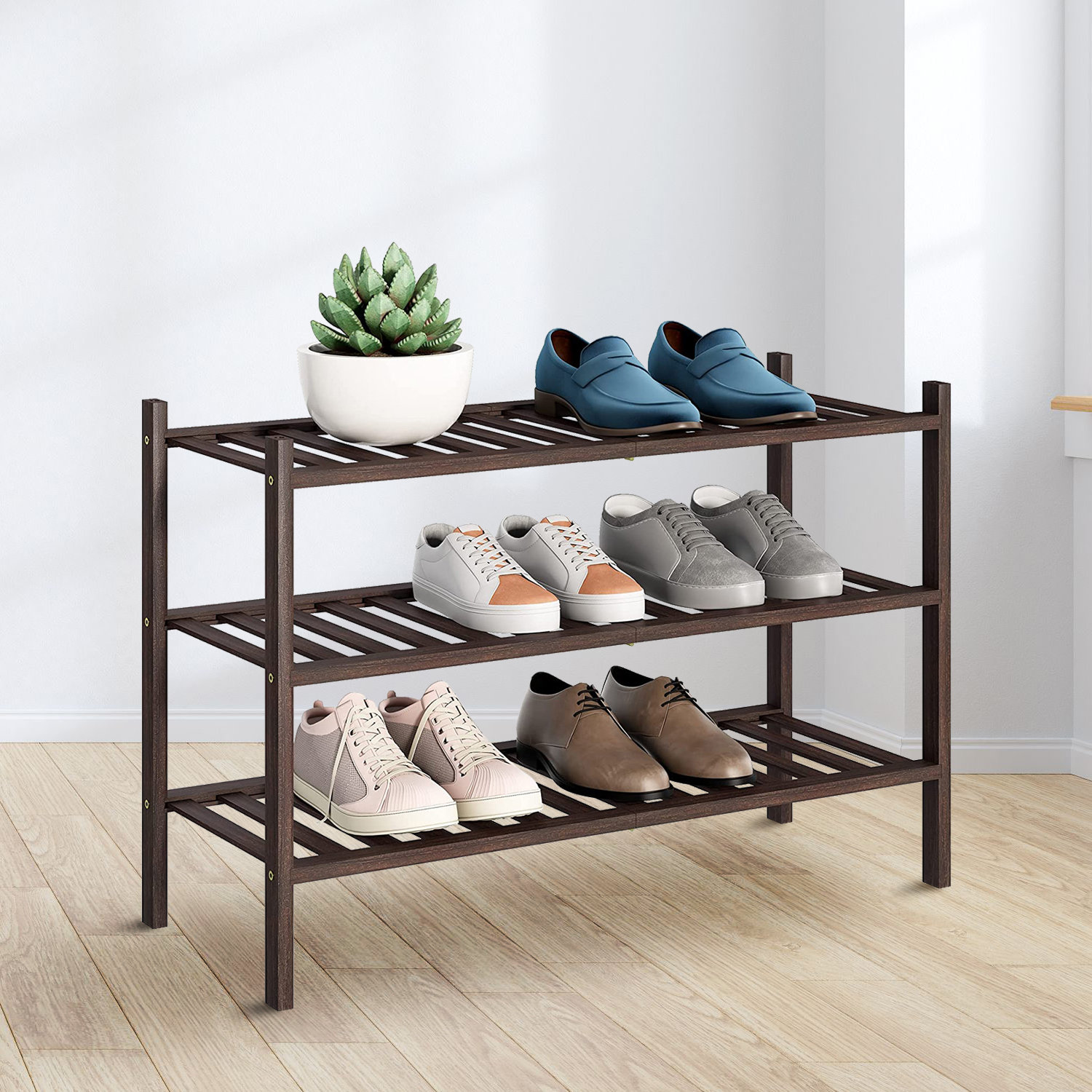 Rebrilliant 3-Tier Premium 9 Pair Stackable Shoe Rack | Wayfair