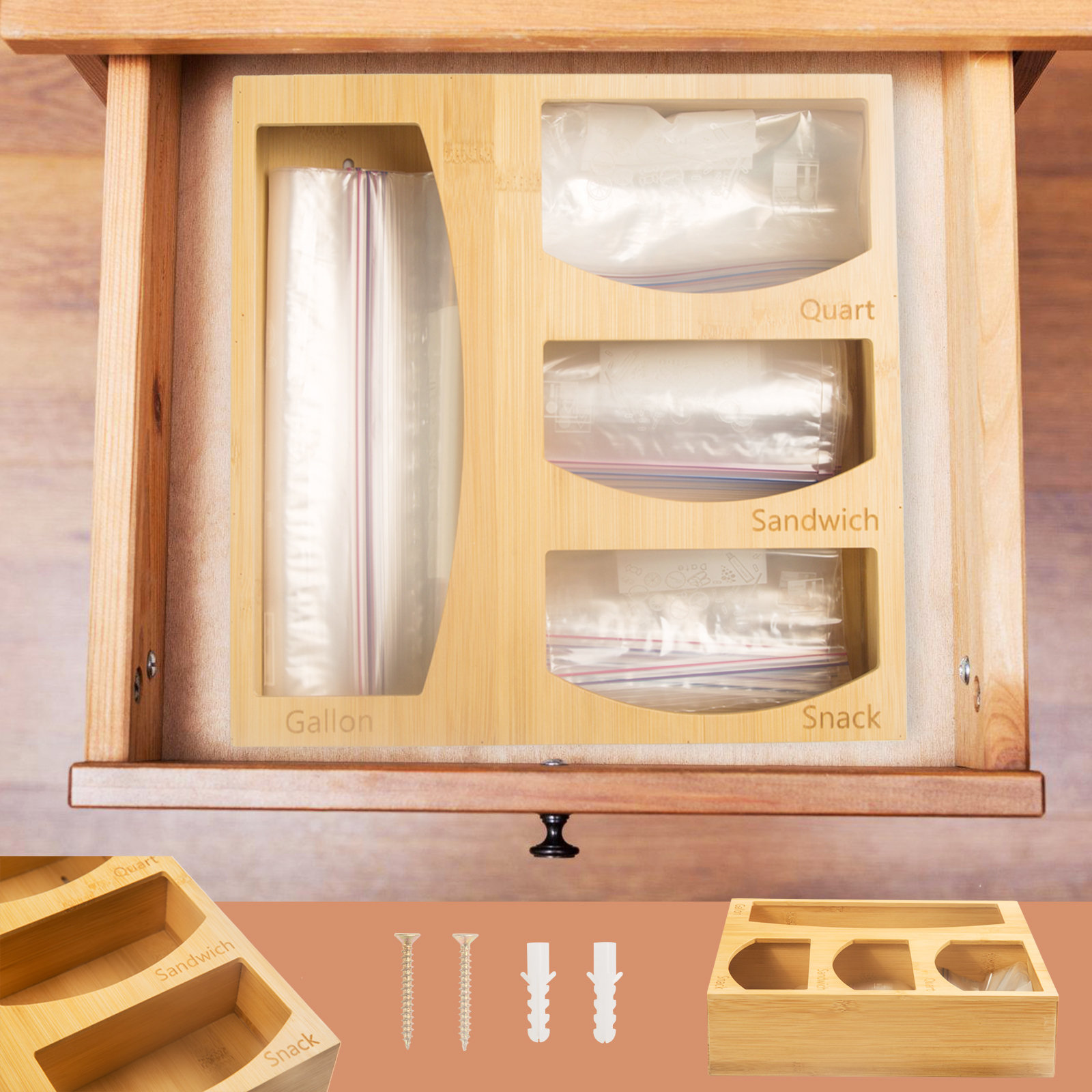 Red Barrel Studio® Bamboo Ziplock Bag Storage Organizer Box | Wayfair