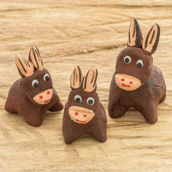 Loon Peak® Danai Handmade Brown Donkey Family Ceramic Figurines | Wayfair