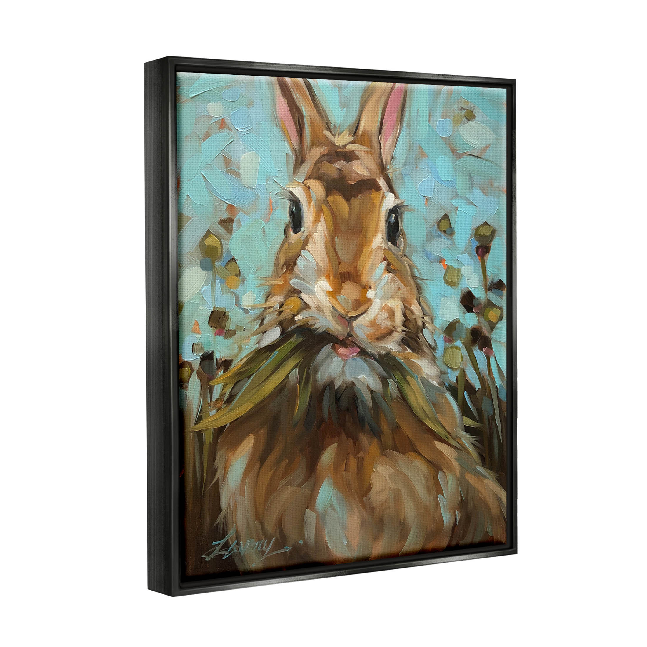 August Grove® Wildlife Rabbit Eating Grass - Floater Frame Painting on ...