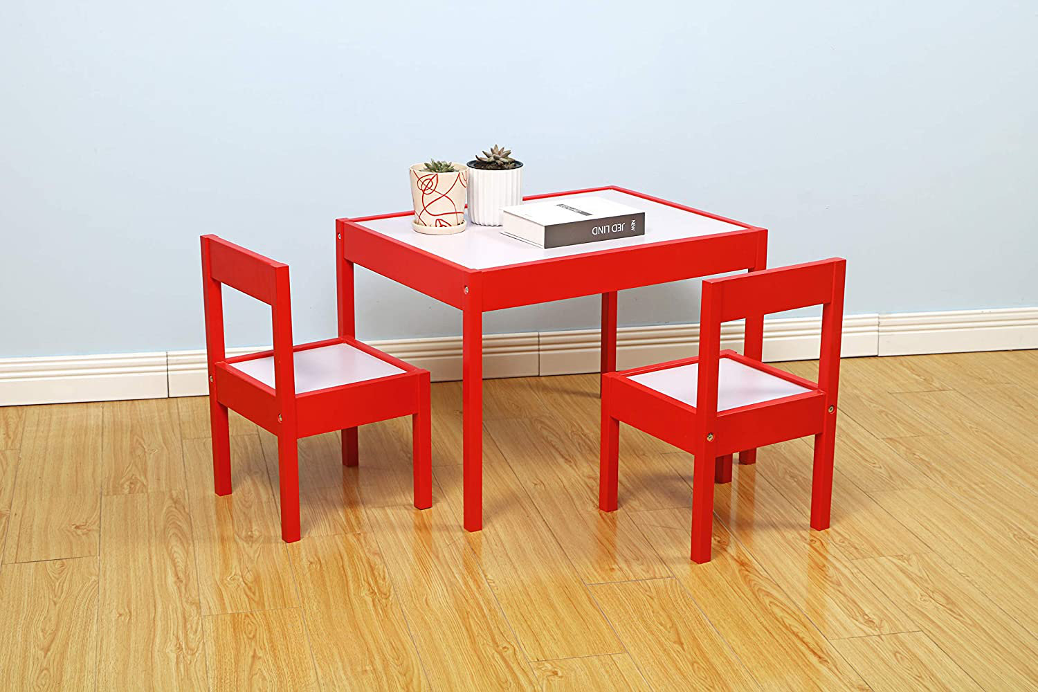 DECOMIL Kids 4 Piece Solid Wood Rectangular Play / Activity Table and ...