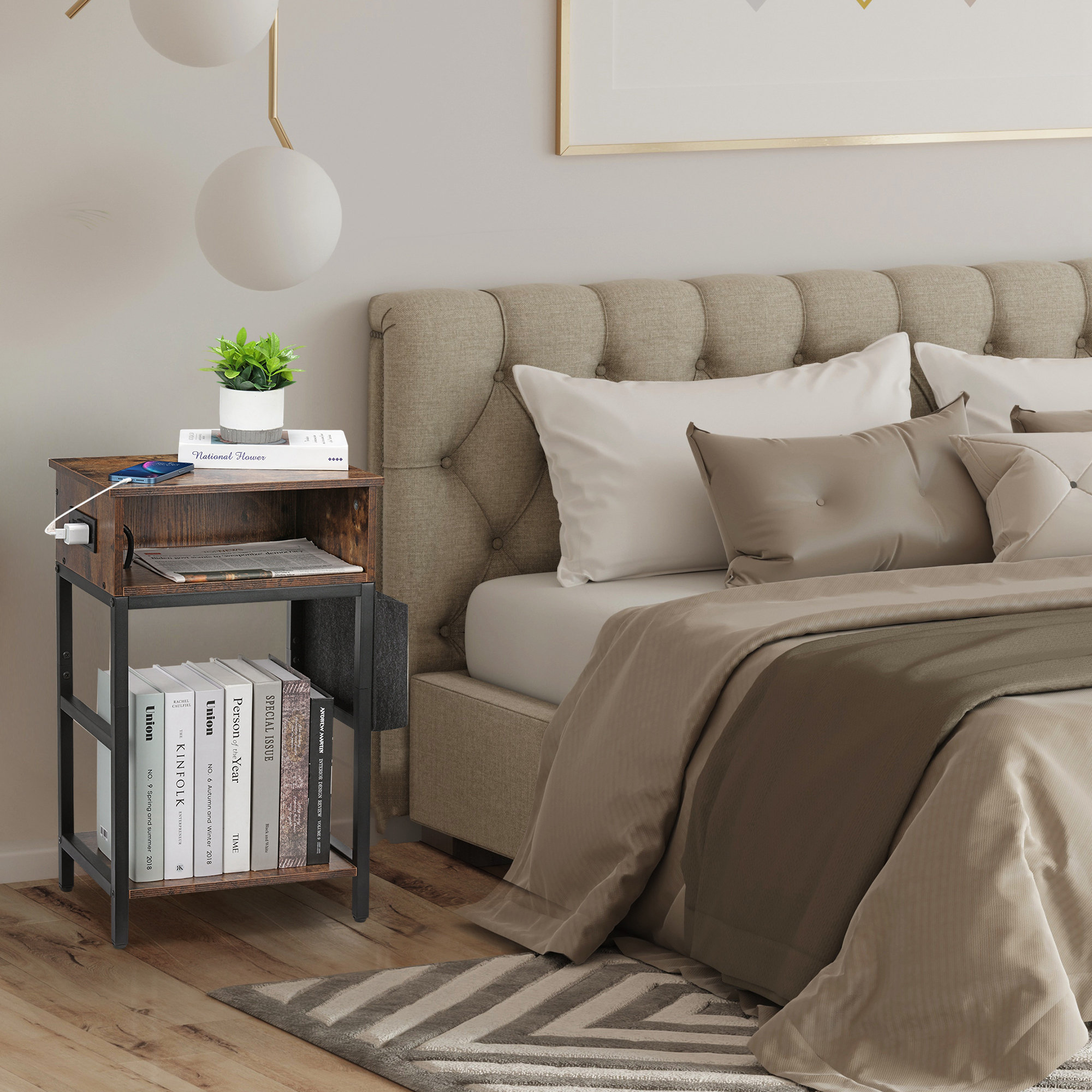 17 Stories Table de bout, table de chevet étroite avec tablette de ...