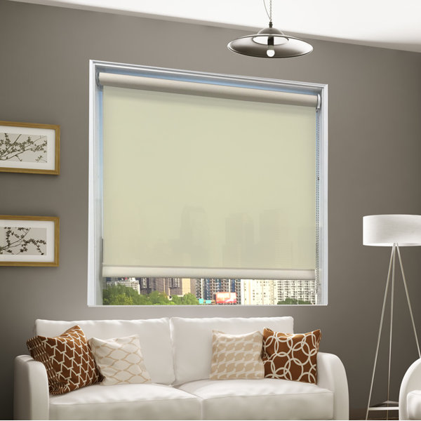 Symple Stuff Room Darkening Beige Roller Shade | Wayfair