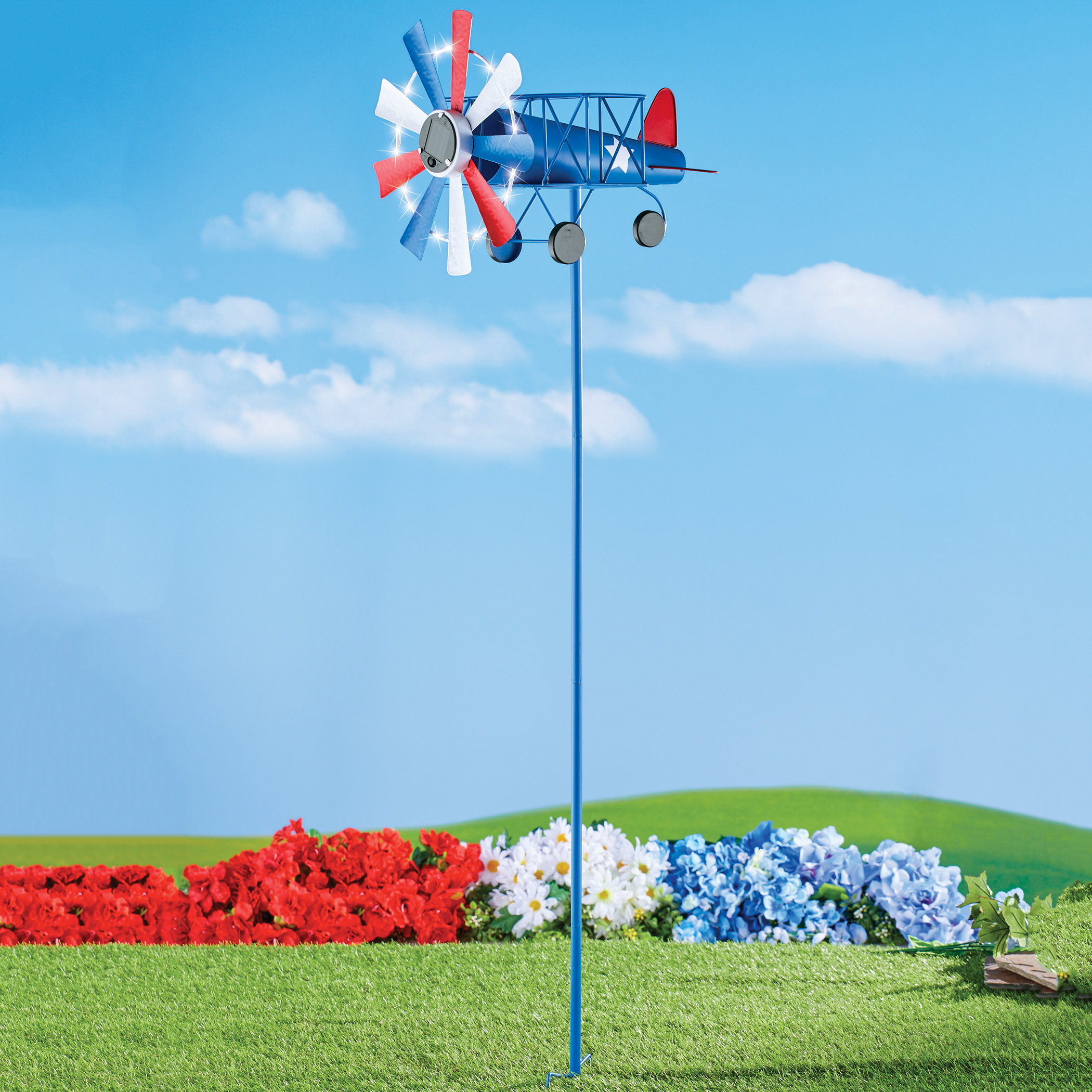 Arlmont & Co. Lauri Patriotic Airplane Spinner Garden Stake | Wayfair