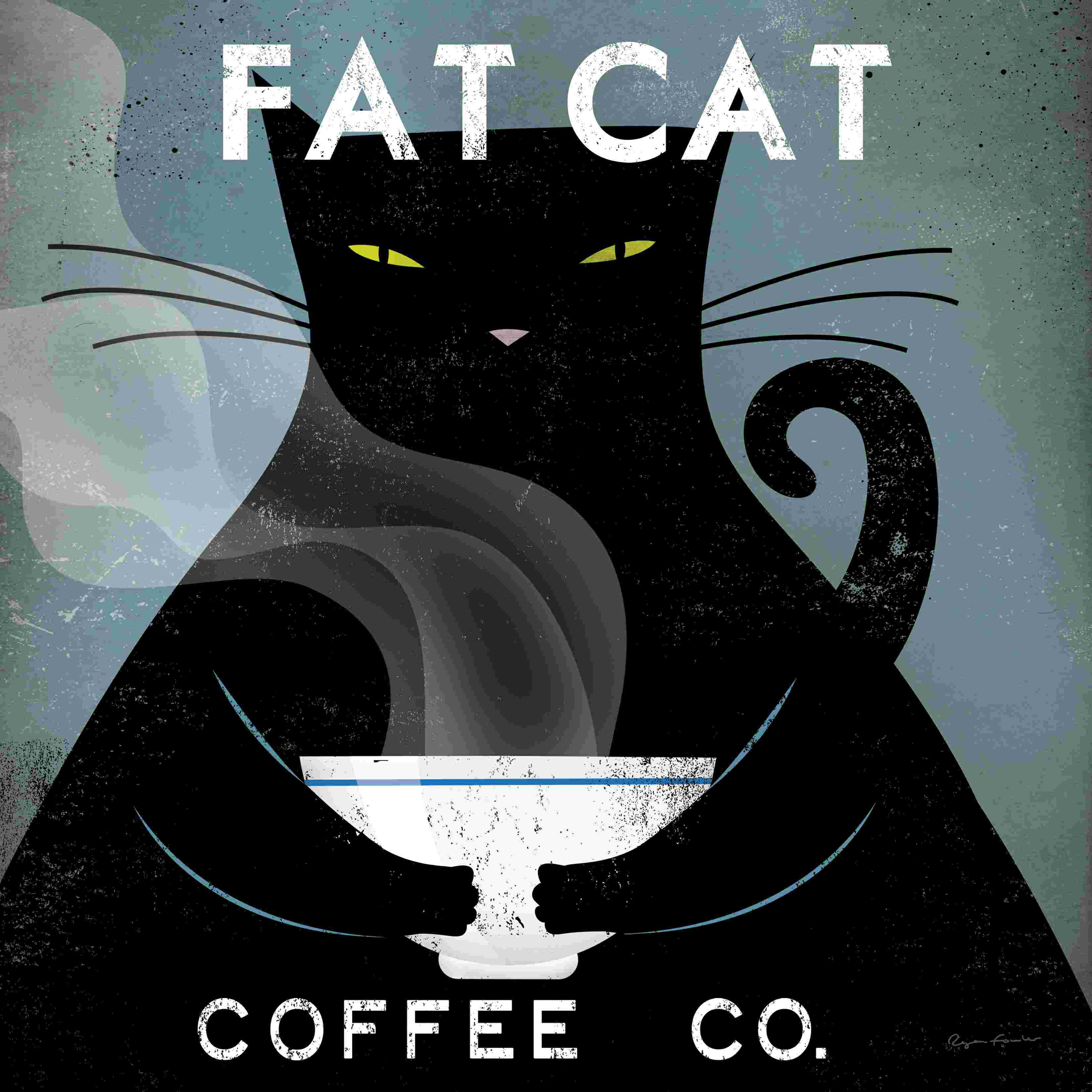 Trinx Fat Cat Coffee Square by Ryan Fowler - Wrapped Canvas Print | Wayfair
