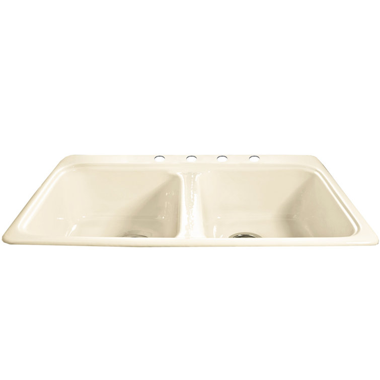 CECO Royal Palm 22'' W Double Bowl Cast Iron Drop-In Kitchen Sink with ...