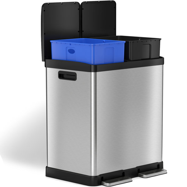 itouchless Stainless Steel 16 Gallon Step-On Multi-Compartments Trash ...