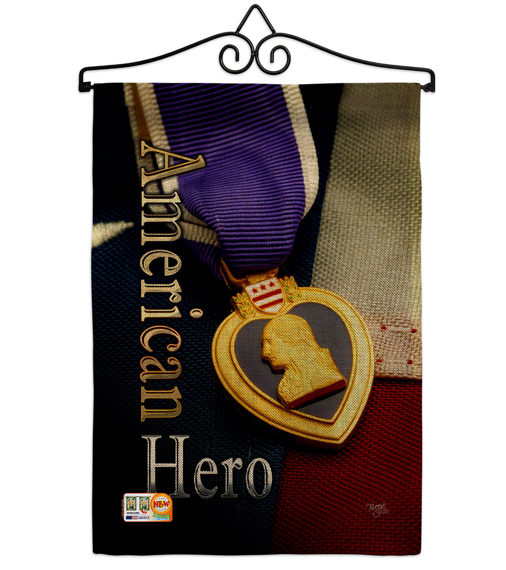 Breeze Decor Purple Heart Hero 2-Sided Burlap 19 x 13 in. Garden Flag ...
