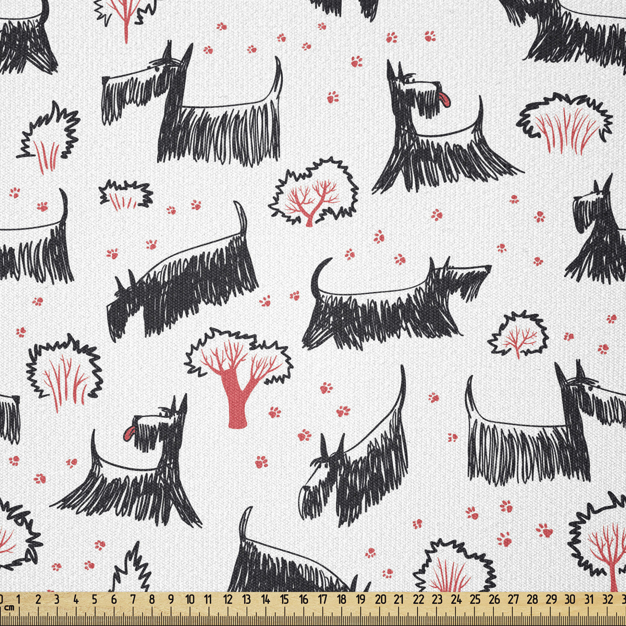 East Urban Home Scottie Dog Fabric By The Yard, Hand-Drawn Sketched And ...