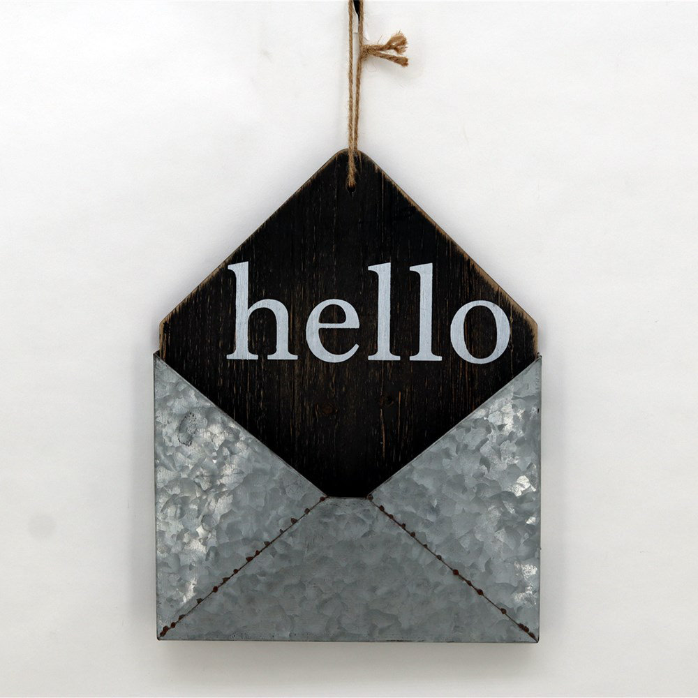 Gracie Oaks Hello Wood and Metal Envelope Wall Décor | Wayfair