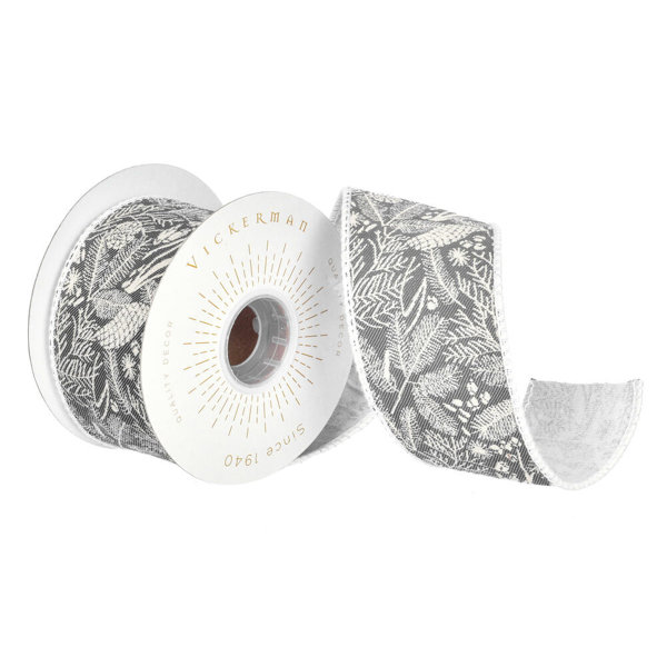 Vickerman 4" x 5 Yards Gray Jairo Jacquard Double Fused Lining Ribbon ...