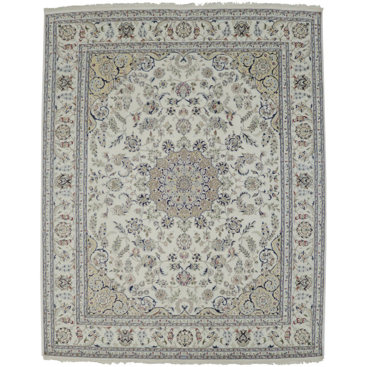 ADMINRUGS Handmade Hand-Knotted Wool Cream/Light Blue/Beige Rug | Wayfair