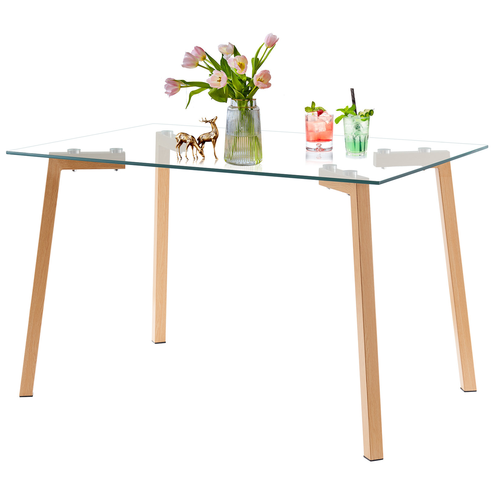 George Oliver Glass Dining Table With Metal Legs, 4 Persons Kitchen ...